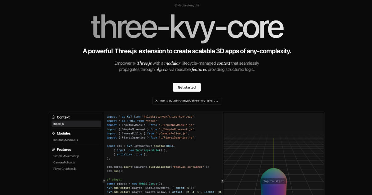 Three Kvy Core - An extension for Three.js